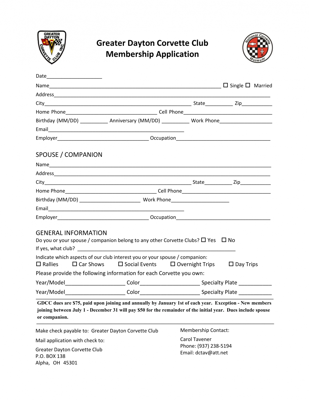 Membership Application Form - Greater Dayton Corvette Club